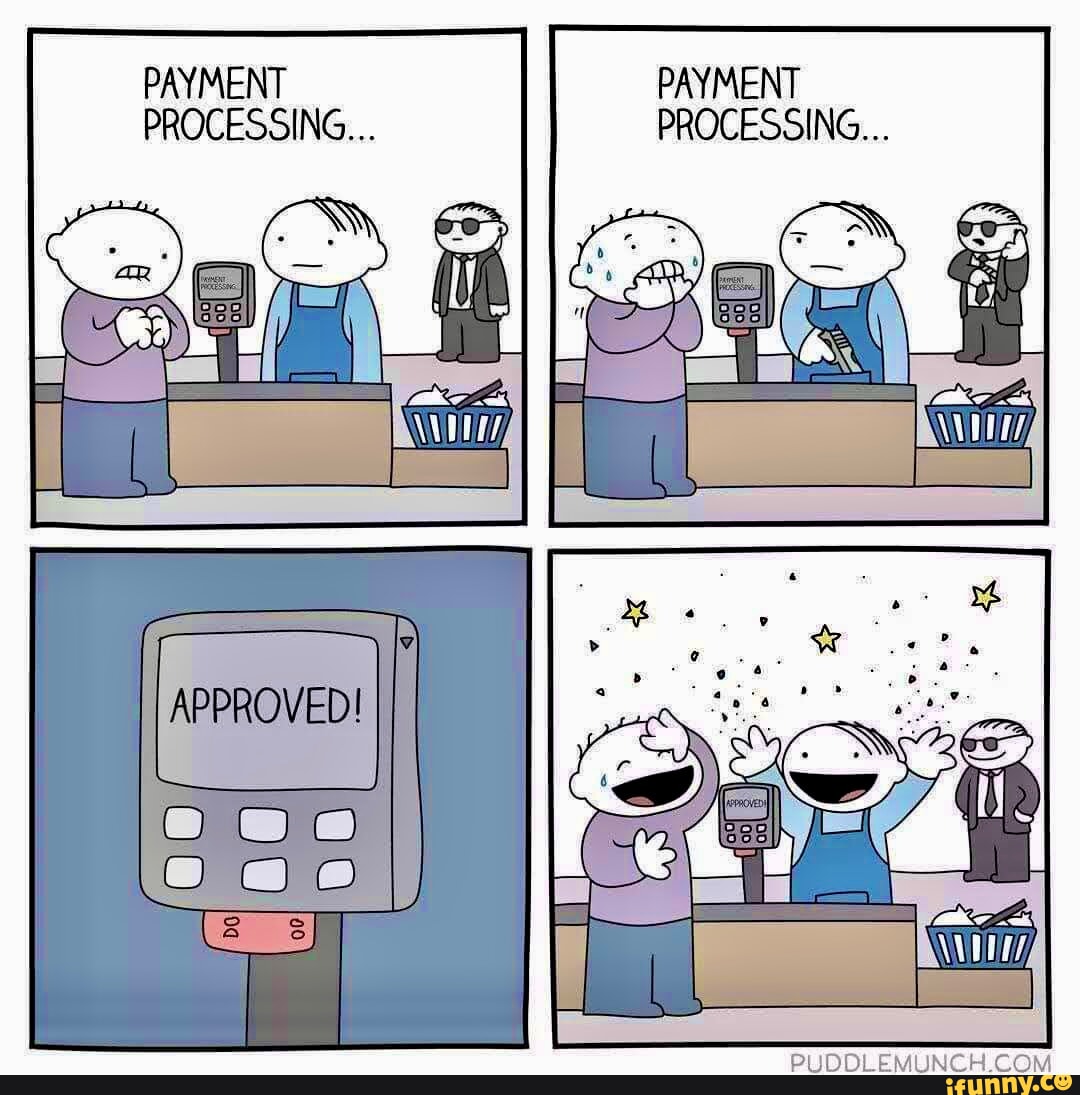 PAYMENT PAYMENT PROCESSING... PROCESSING... I APPROVED! ese PUDDLEMUNCH ...