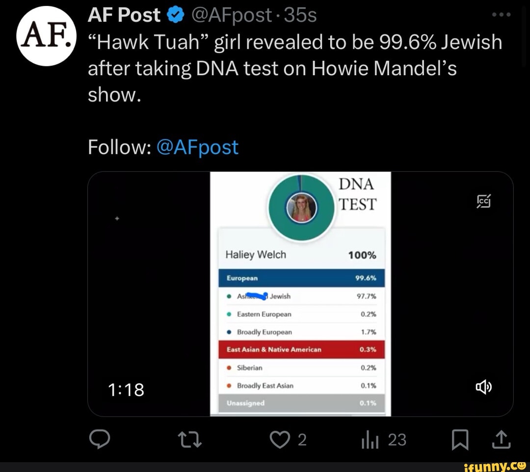 AF Post @ @AFpost- "Hawk Tuah" girl revealed to be 99.6% Jewish after ...