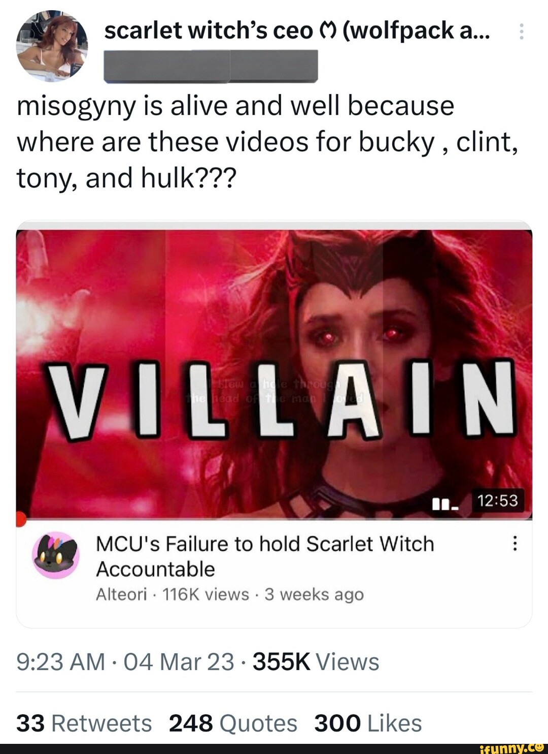 Scarlet witch's ceo (woltpack a... misogyny is alive and well because ...