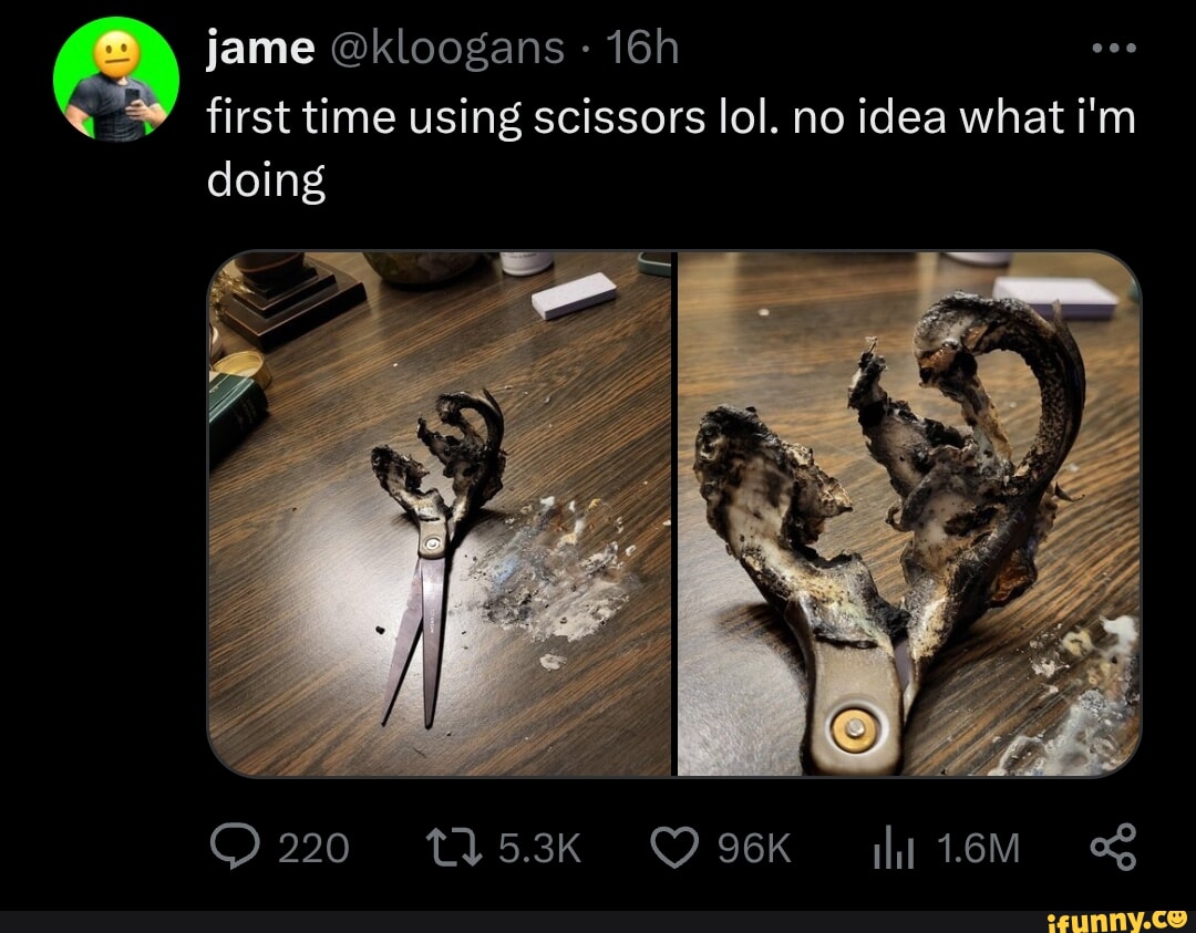 Jame @kloogans first time using scissors lol. no idea what i'm doing ...