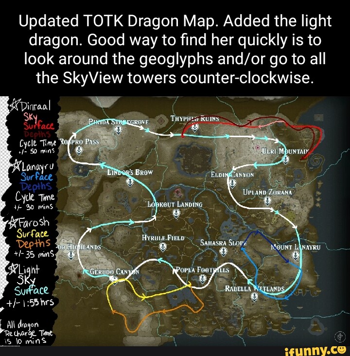 Updated TOTK Dragon Map. Added the light dragon. Good way to find her ...