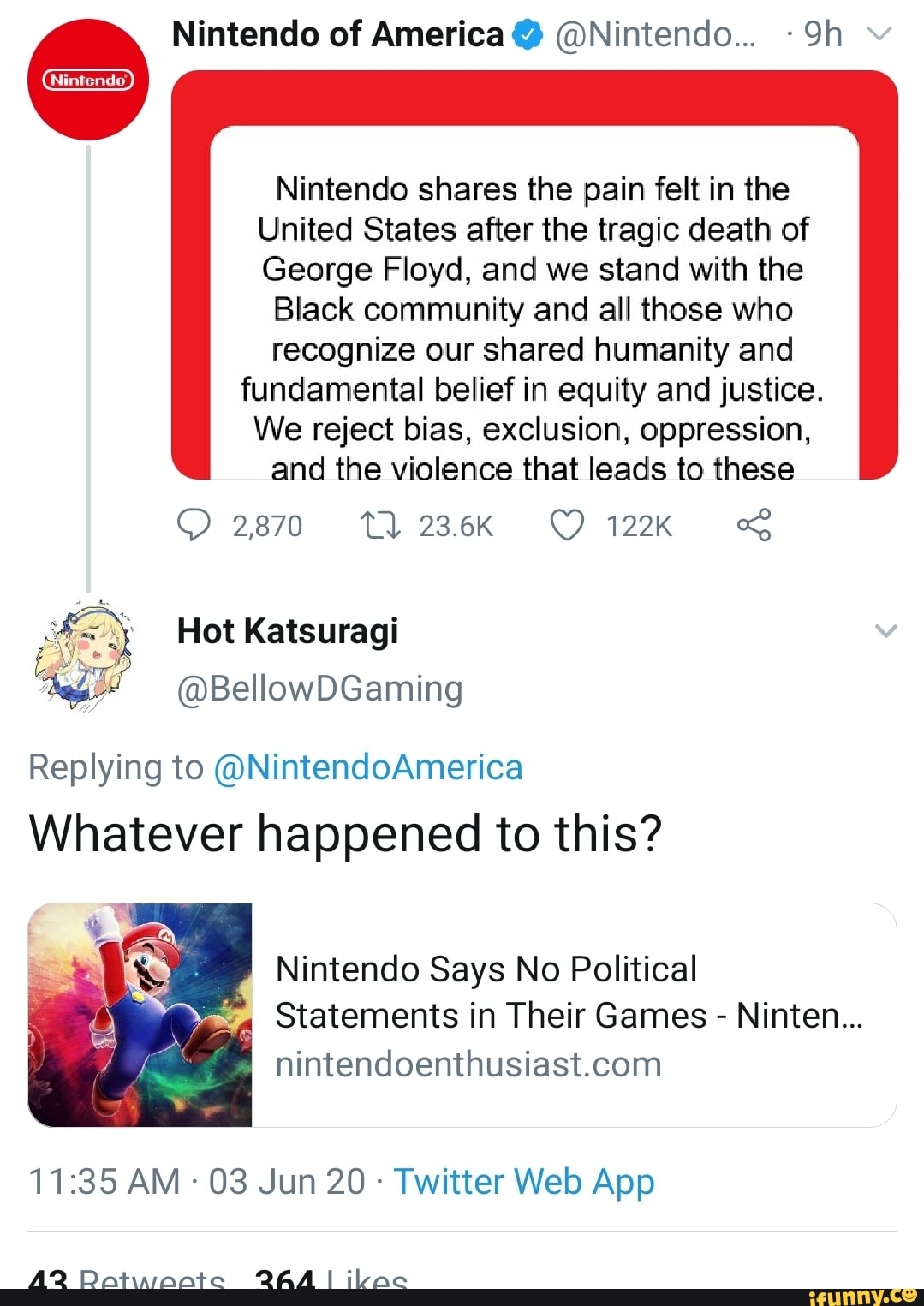 Nintendo of America @ @Nintendo... Nintendo shares the pain felt in the ...