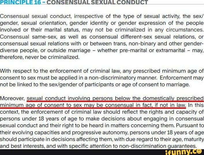 PRINCIPLE 16 CONSENSUAL SEAUAL CONDUCT Consensual sexual conduct ...