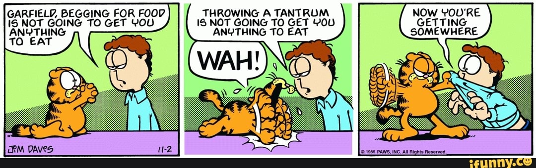 GARFIELD, BEGGING FOR FOOD THROWING A TANTRUM NOW YOU'RE 15 NOT GOING ...