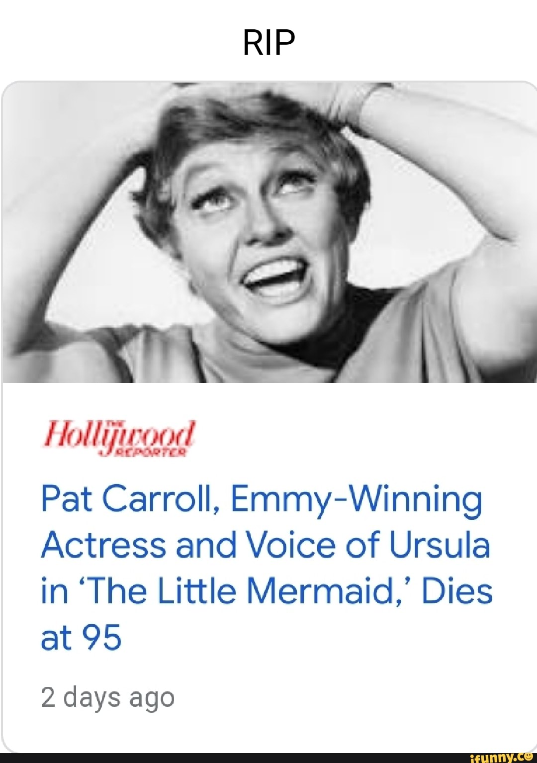 Pat Carroll, Emmy-Winning Actress and Voice of Ursula in 'The Little ...