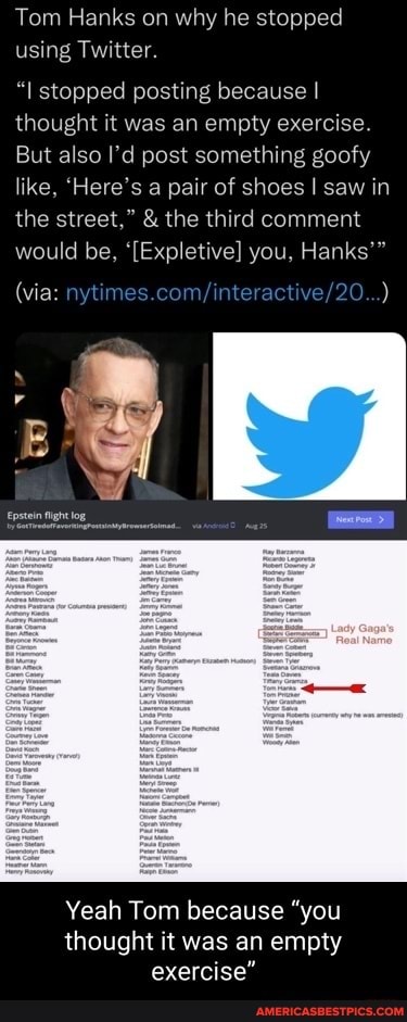Tom Hanks on why he stopped using Twitter. stopped posting because I ...