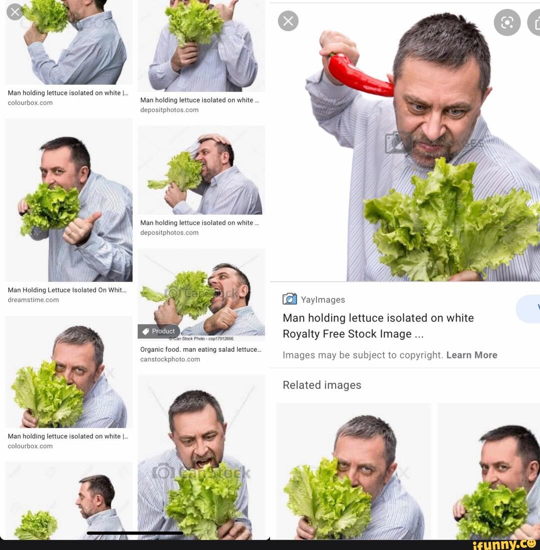Man holding lettuce isolated on white I... Man holding lettuce isolated ...