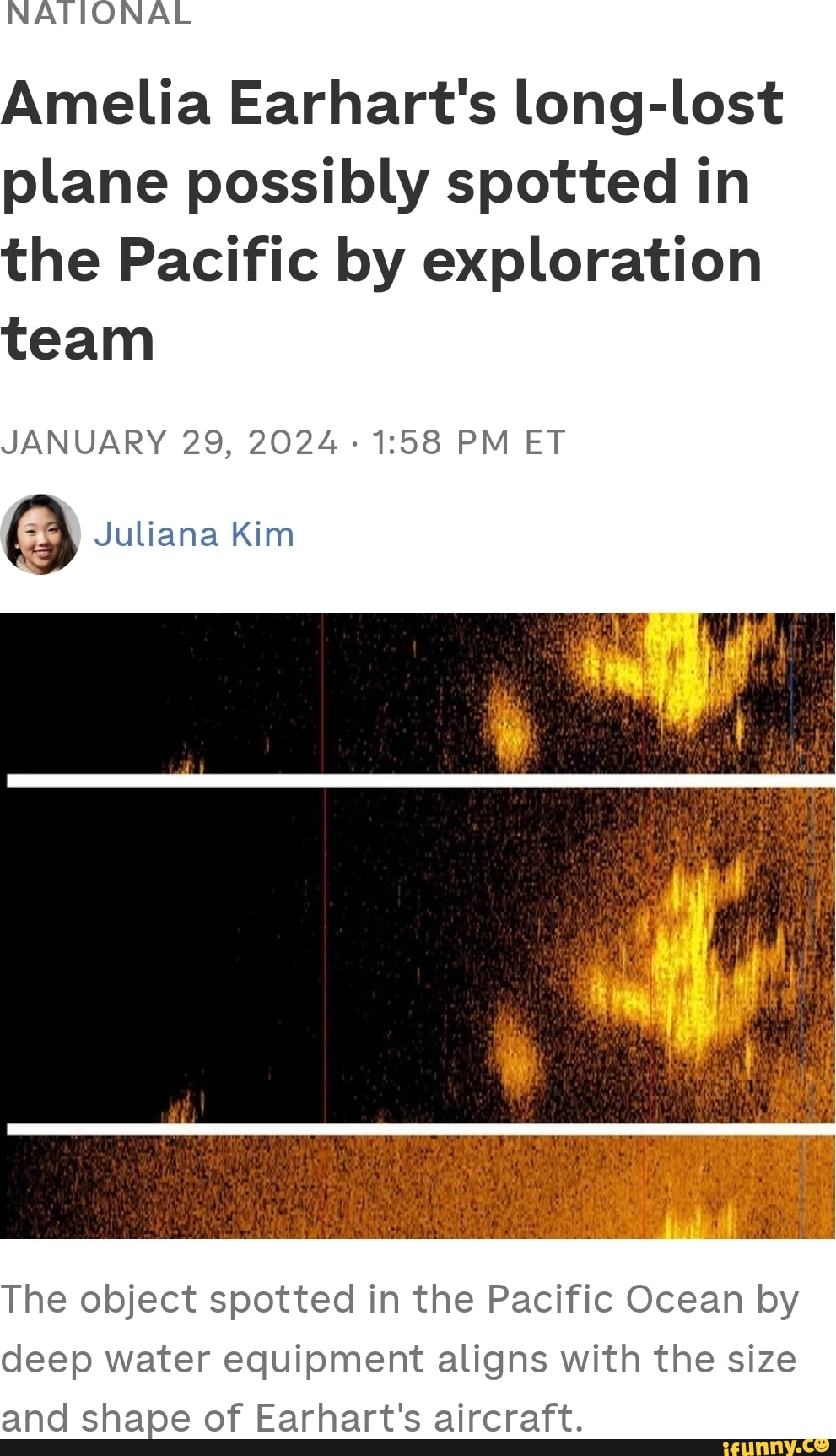 NATIONAL Amelia Earhart's long-lost plane possibly spotted in the ...