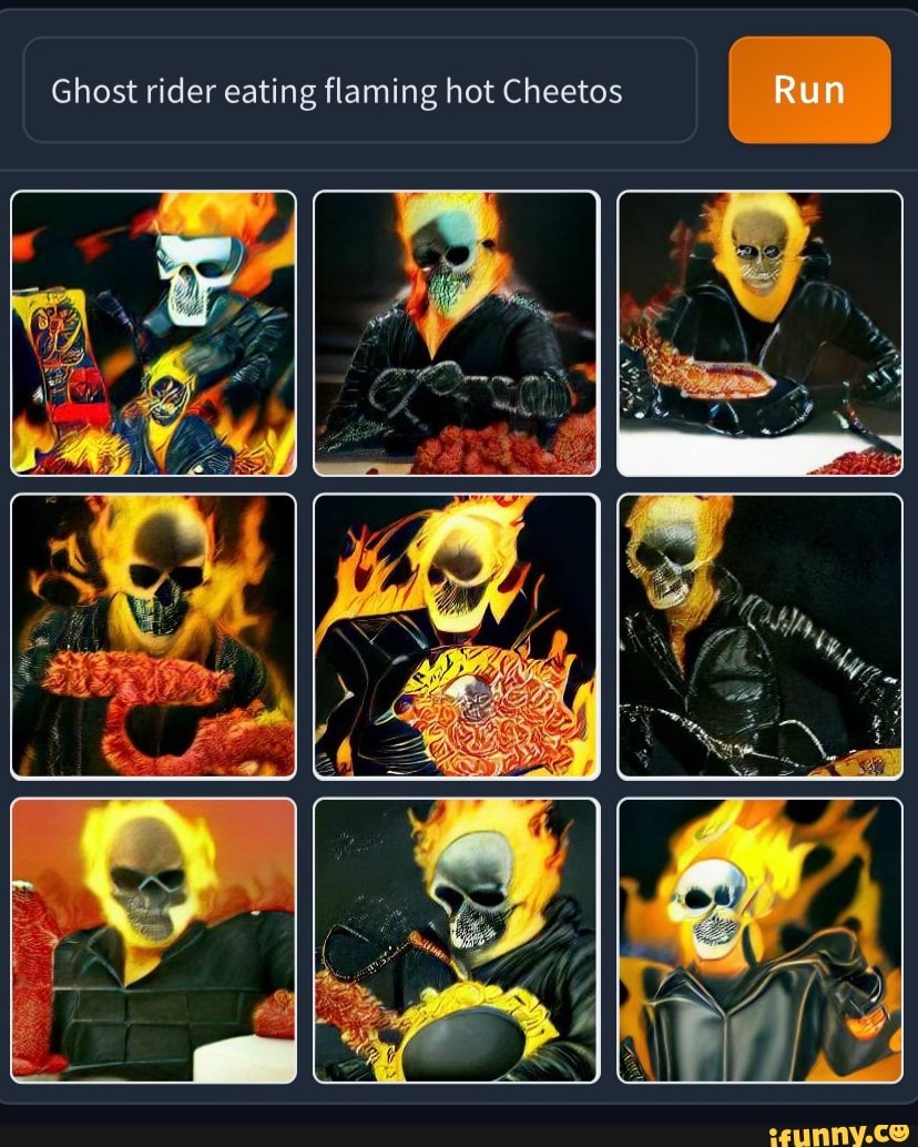 Ghost rider eating flaming hot Cheetos Run - iFunny