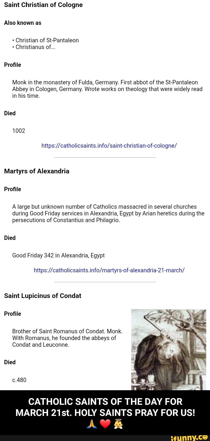 Saint Christian of Cologne Also known as Christian of St-Pantaleon ...