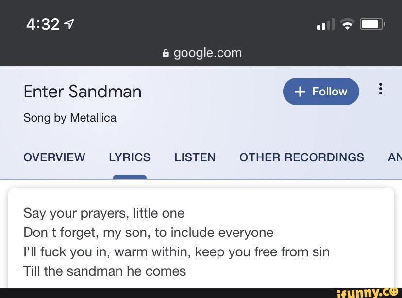 Enter Sandman Song by Metallica Follow OVERVIEW LYRICS LISTEN OTHER ...