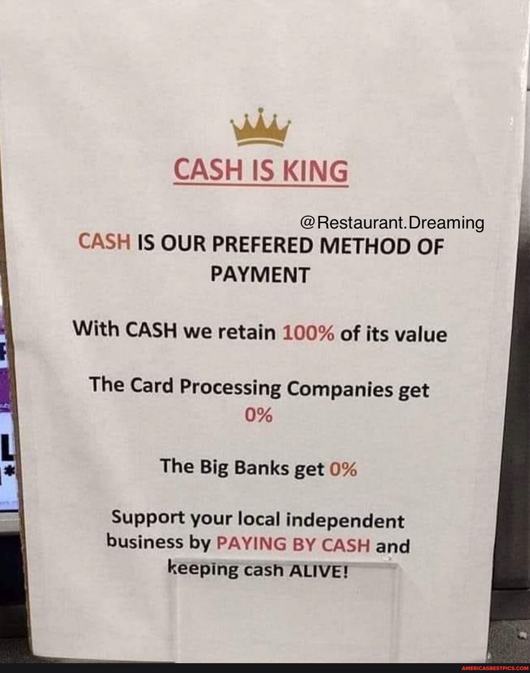 Tips most important 😉 - CASH IS KING @Restaurant. Dreaming CASH IS OUR ...