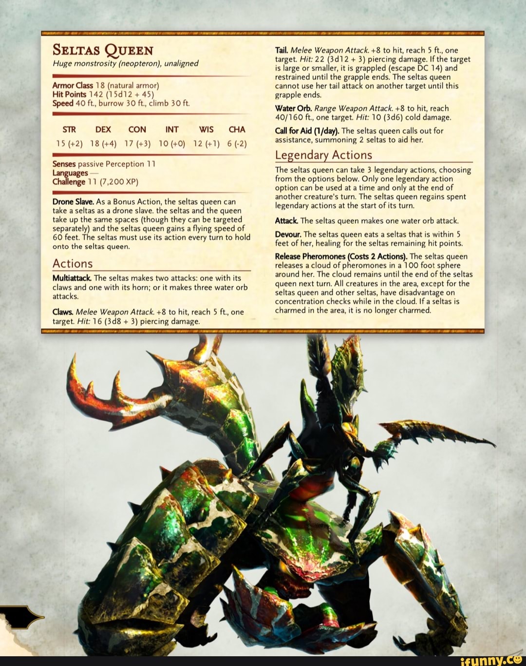 SELTAS QUEEN Huge monstrosity (neopteron), unaligned Armor Class 18 ...