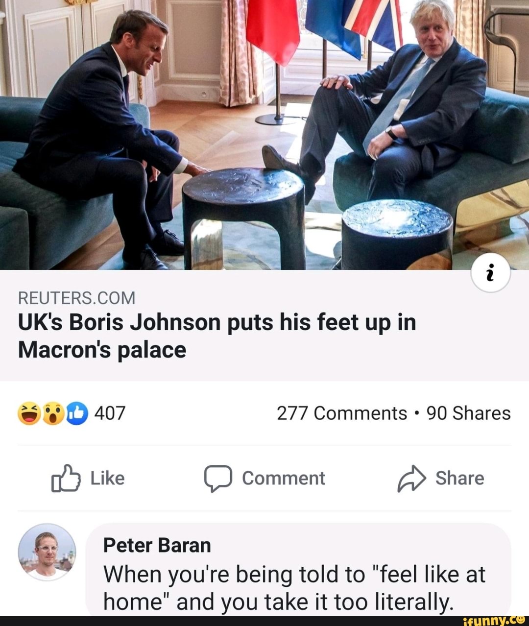 REUTERSCOM UK's Boris Johnson puts his feet up in Macron's palace ...