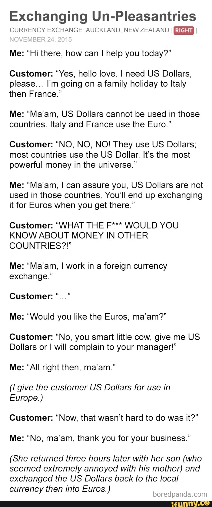 Exchanging Un-Pleasantries CURRENCY EXCHANGE \AUCKLAND NEW ZEALAND ...