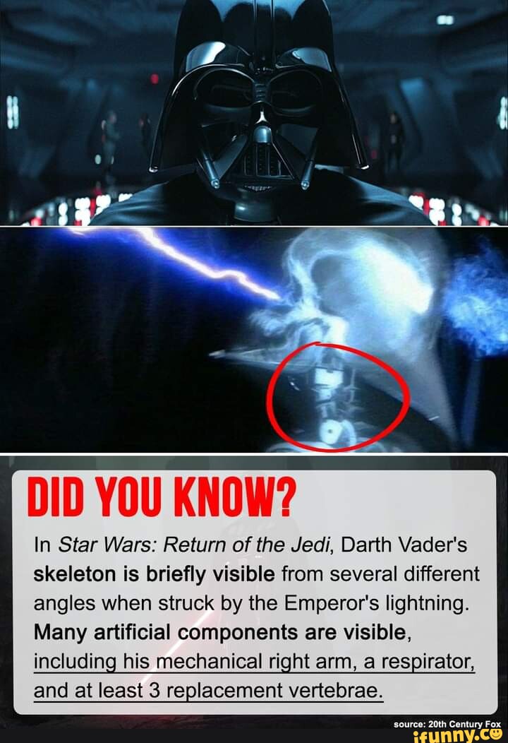 DID YOU KNOW? In Star Wars: Return of the Jedi, Darth Vader's skeleton ...