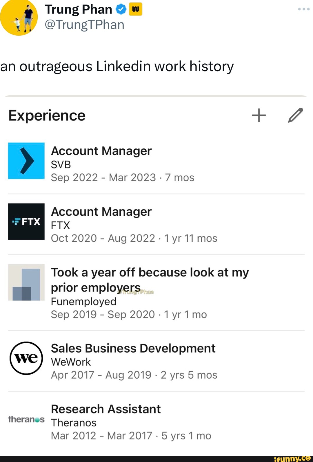 Trung Phan @TrungTPhan an outrageous Linkedin work history Experience ...