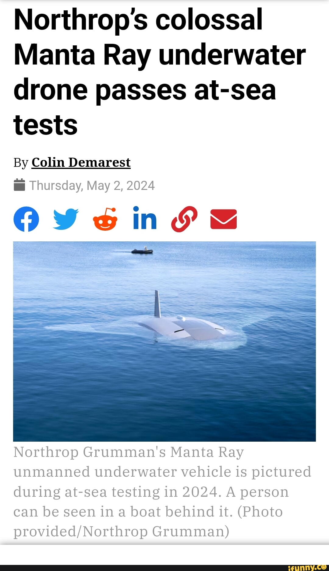 Northrop's colossal Manta Ray underwater drone passes at-sea tests By ...