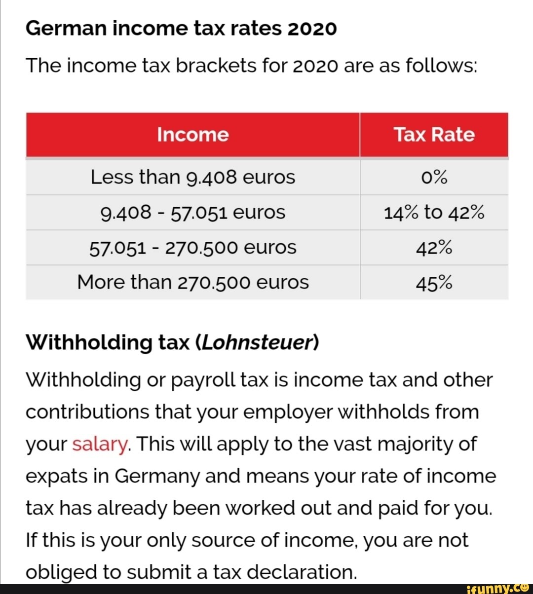 German income tax rates 2020 The income tax brackets for 2020 are as ...