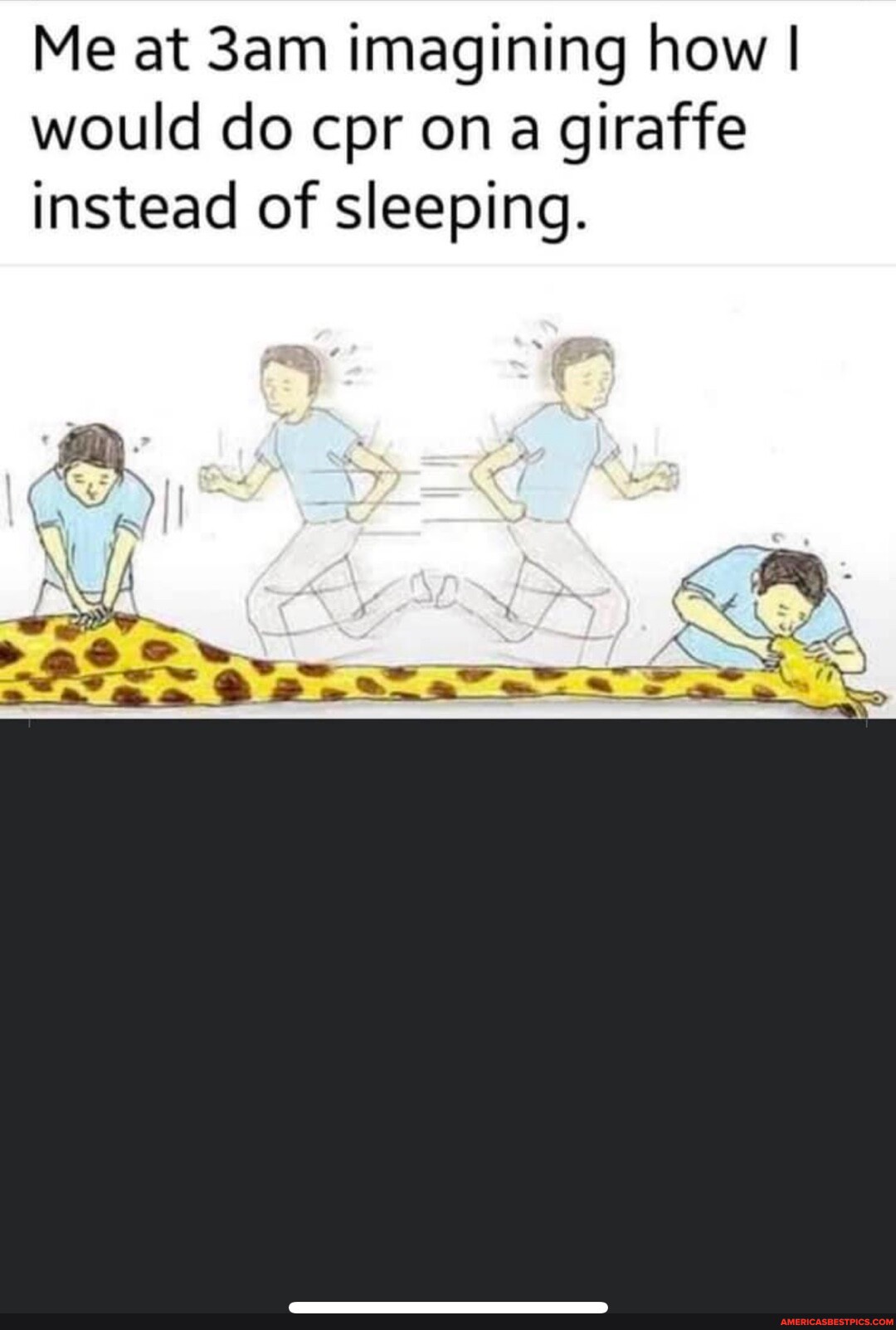Me at imagining how I would do cpr on a giraffe instead of sleeping ...