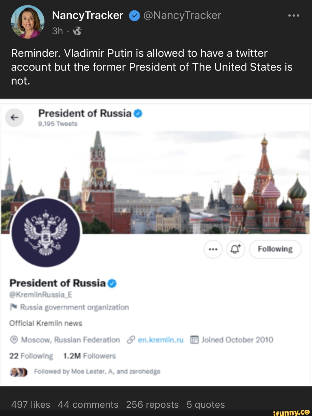 @NancyTracker Reminder. Vladimir Putin is allowed to have a twitter ...