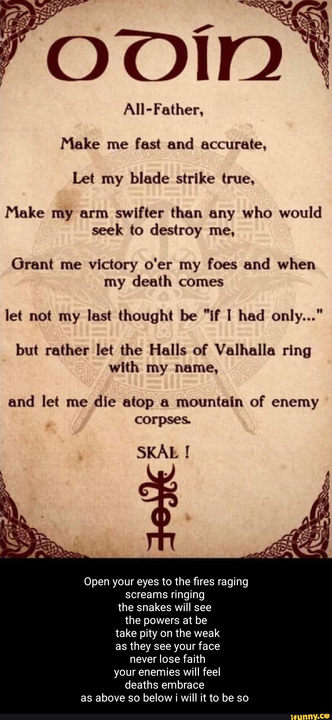 All-Father, Make me fast and accurate, Let my blade strike true, Make ...