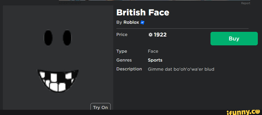 British Face. - Try On British Face By Roblox om 1922 Buy Brice Type ...