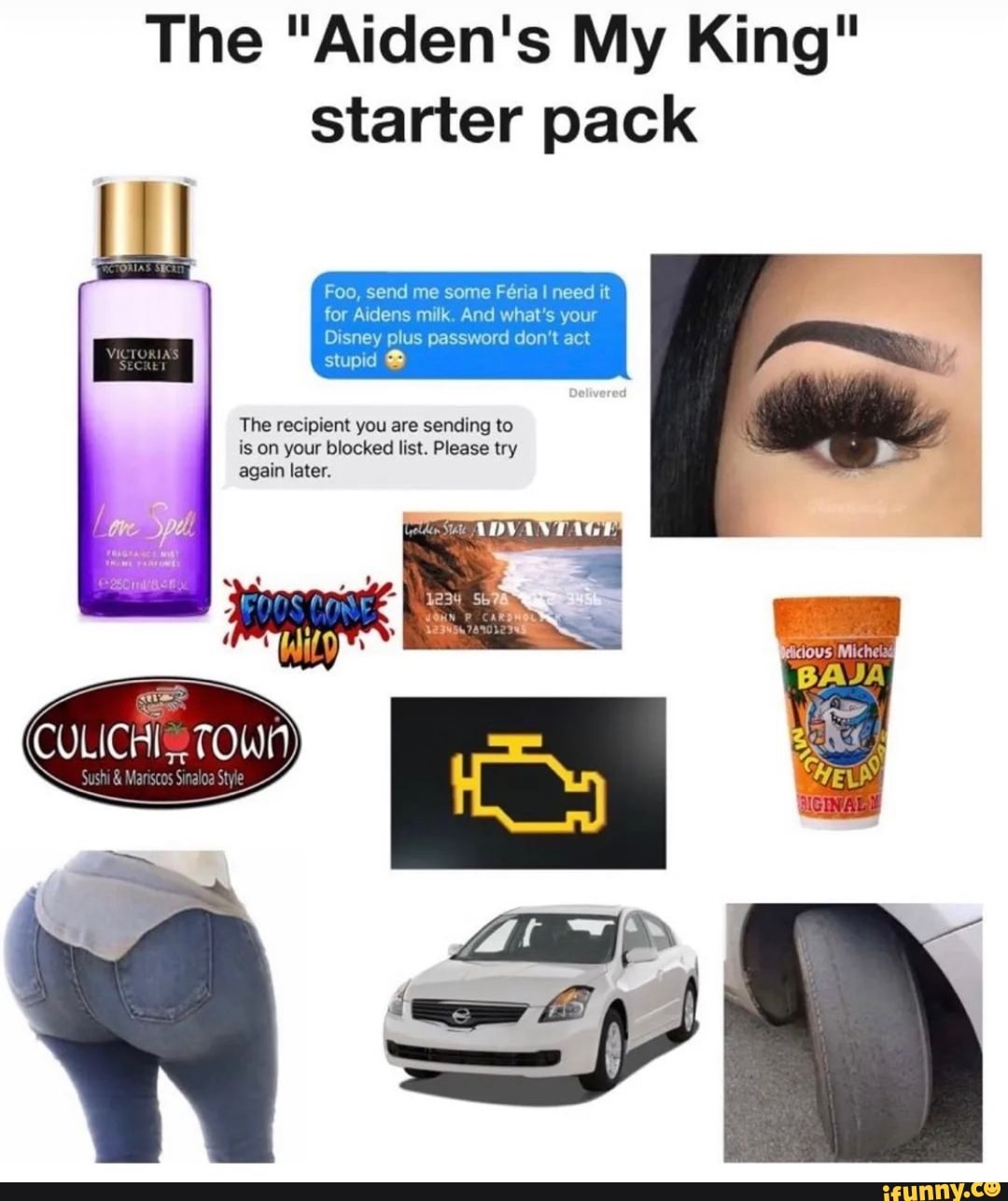 The "Aiden's My King" starter pack Foo, send me some Fria I need it for Aidens milk. And what's ...