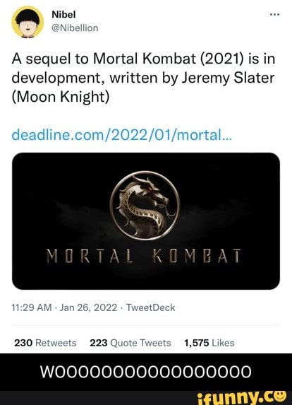 A sequel to Mortal Kombat (2021) is in development, written by Jeremy ...