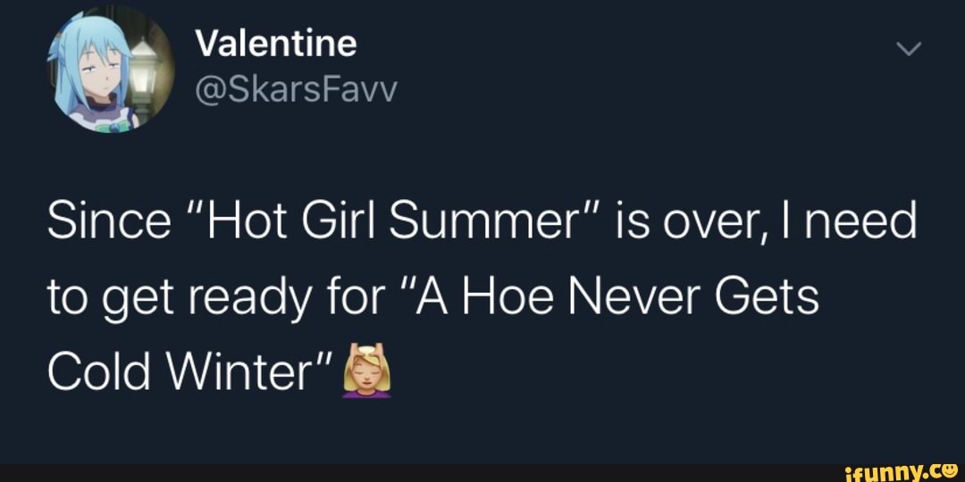 Since ”Hot Girl Summer” is over, I need to get ready for “A Hoe Never ...