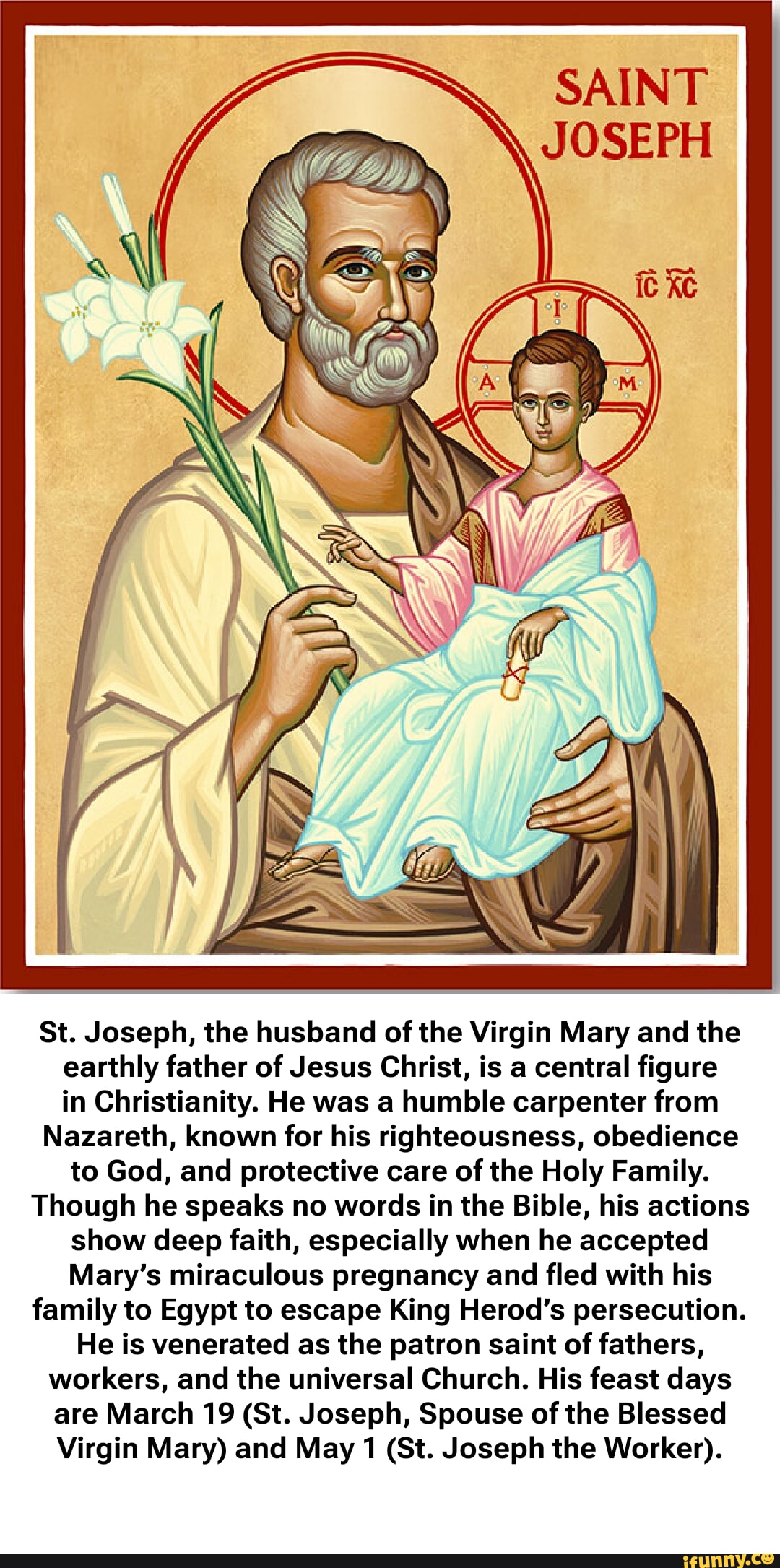 St. Joseph, the husband of the Virgin Mary and the earthly father of ...