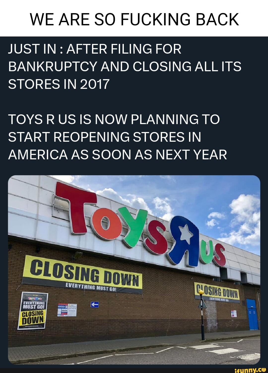 WE ARE SO FUCKING BACK JUST IN: AFTER FILING FOR BANKRUPTCY AND CLOSING ...