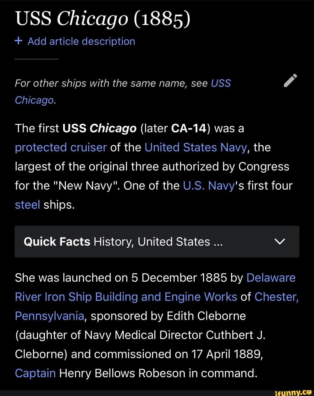 Protected Cruiser USS Chicago (1885) - USS Chicago (1885) Add article ...