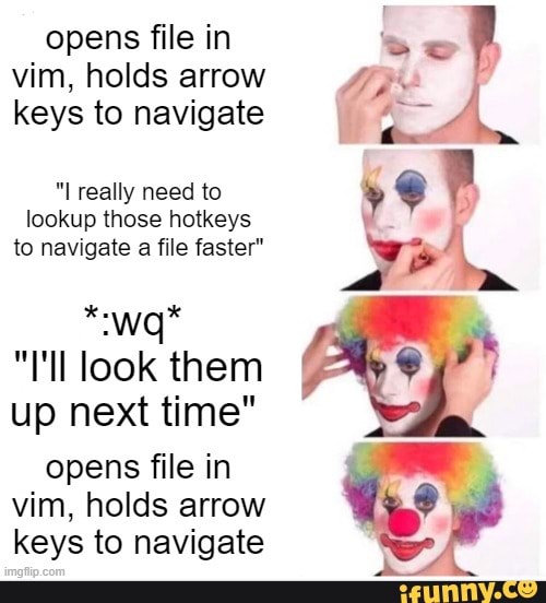 Opens File In Vim Holds Arrow Keys To Navigate Really Need To Lookup Those Hotkeys To Navigate 