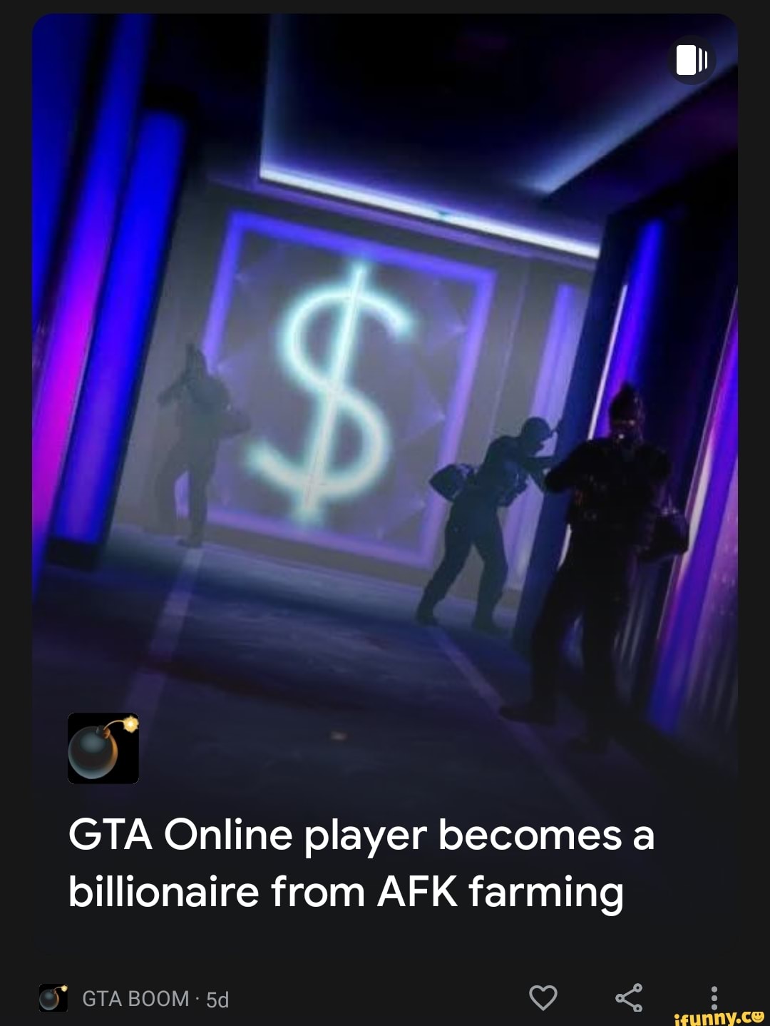 GTA Online player becomes a billionaire from AFK farming GTABOOM: - iFunny