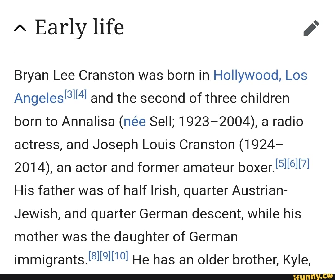 Early life Bryan Lee Cranston was born in Hollywood, Los and the second ...