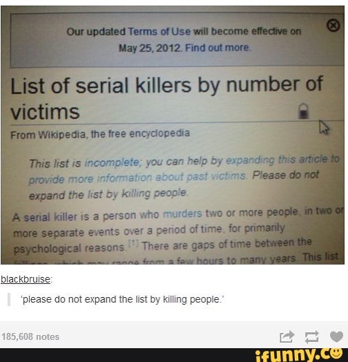 Blackbruise List of serial killers number of victims the 'please do not ...