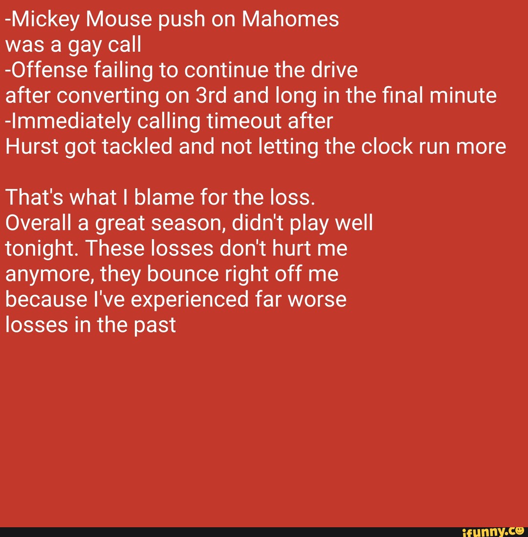 -Mickey Mouse push on Mahomes was a gay Call -Offense failing to ...
