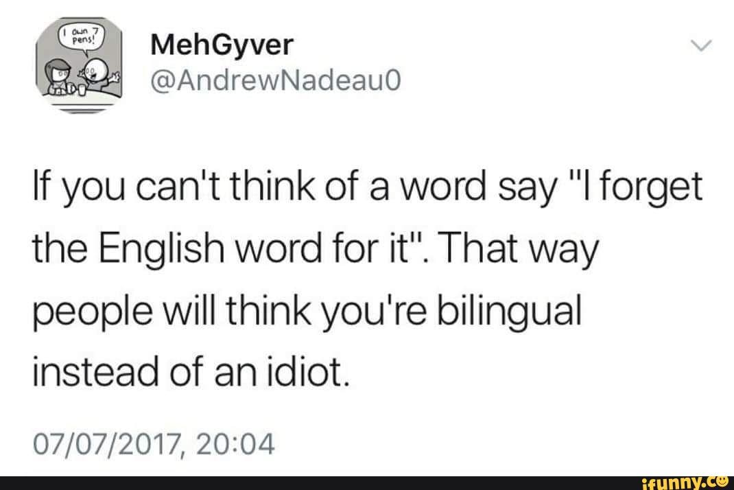MehGyver If you can't think of a word say forget the English word for ...