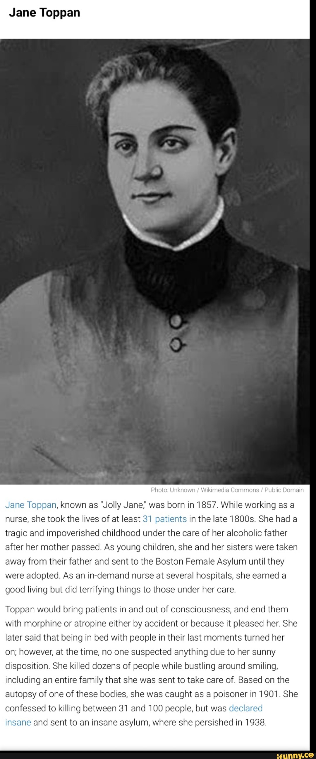 Jane Toppan ublic Domai Jane Toppan, known as "Jolly Jane, was born in ...