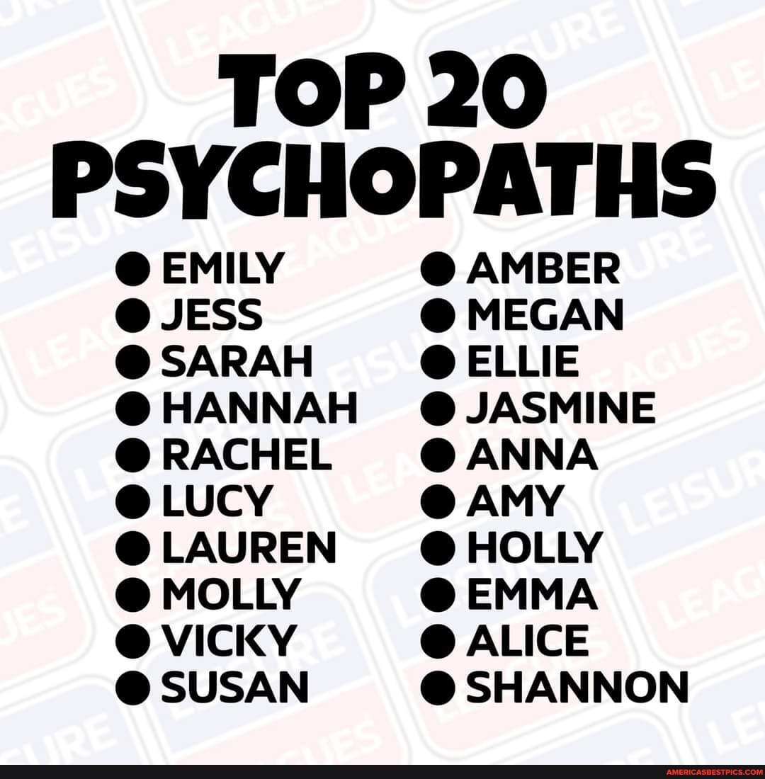 TOP 20 PSYCHOPATHS @ EMILY @ JESS @ SARAH @ HANNAH @ RACHEL @ LUCY ...