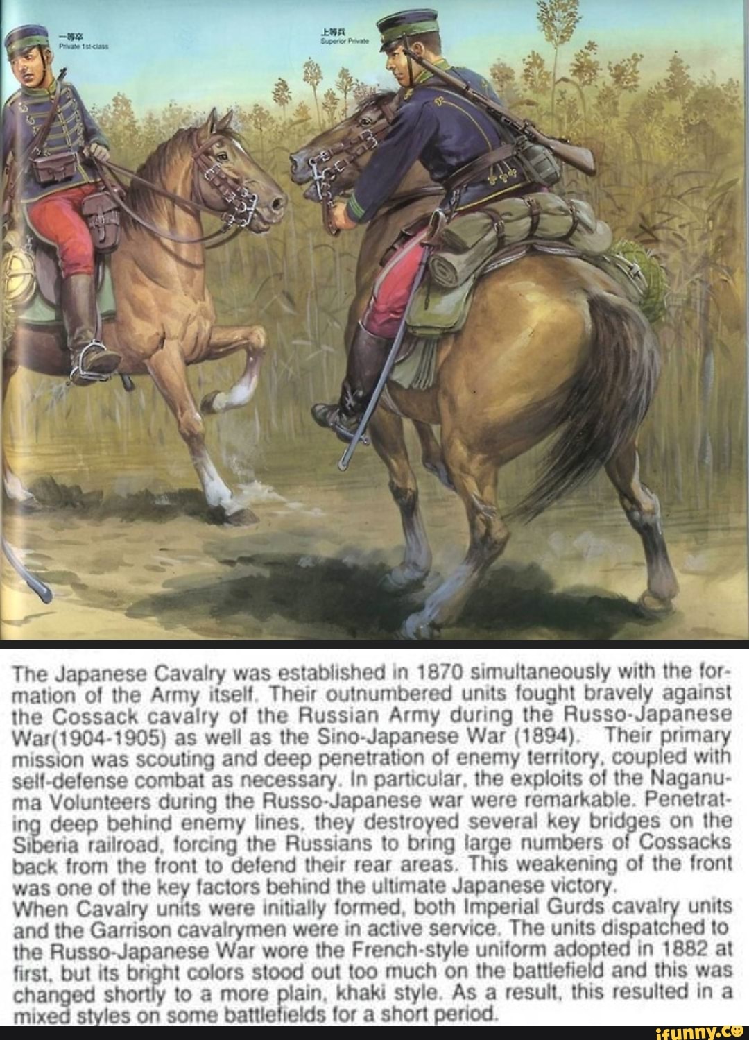 The Japanese Cavalry was established in 1870 simultaneously with the ...