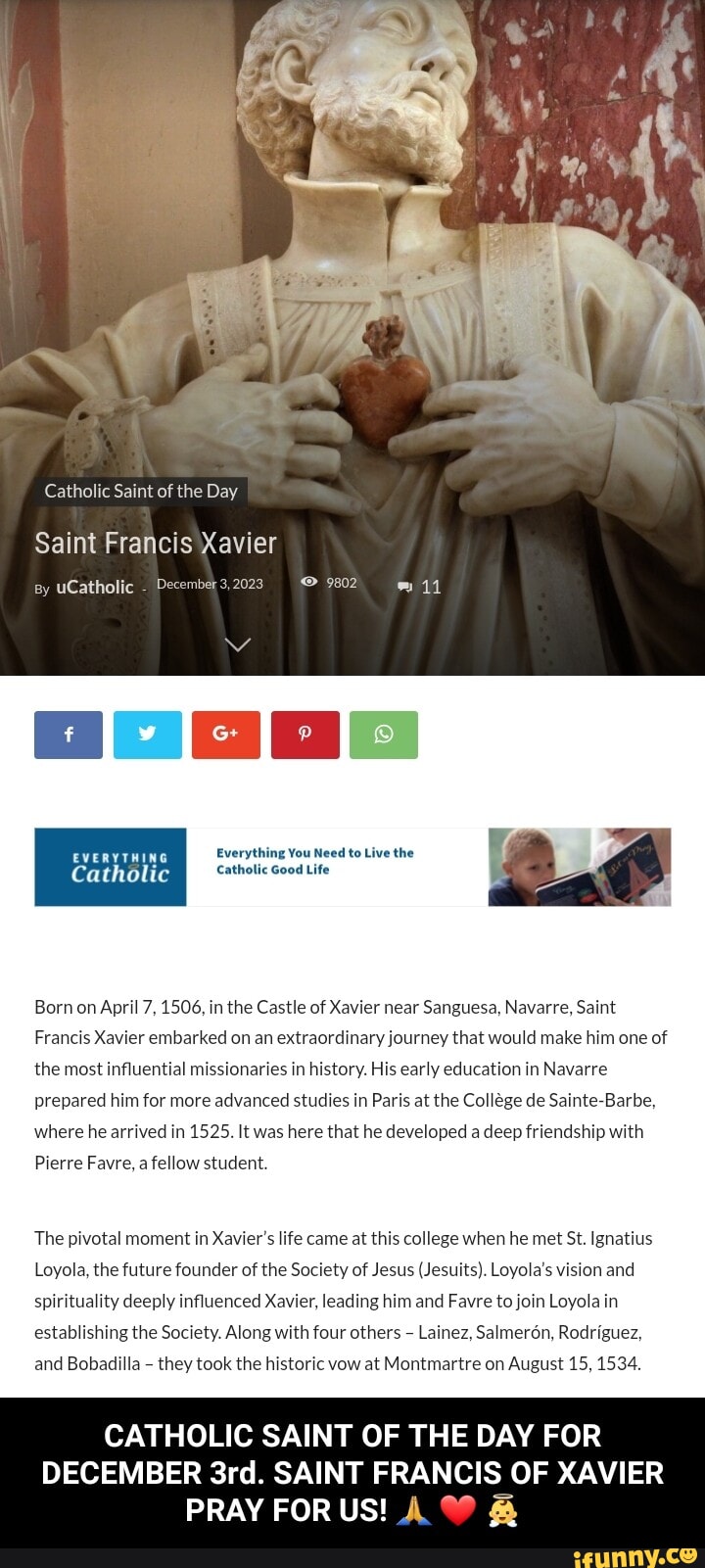 Catholic Saint of the Day Saint Francis Xavier py uCatholic December 3 ...