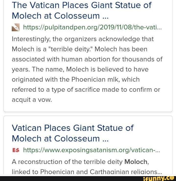 The Vatican Places Giant Statue of Molech at Colosseum Interestingly ...