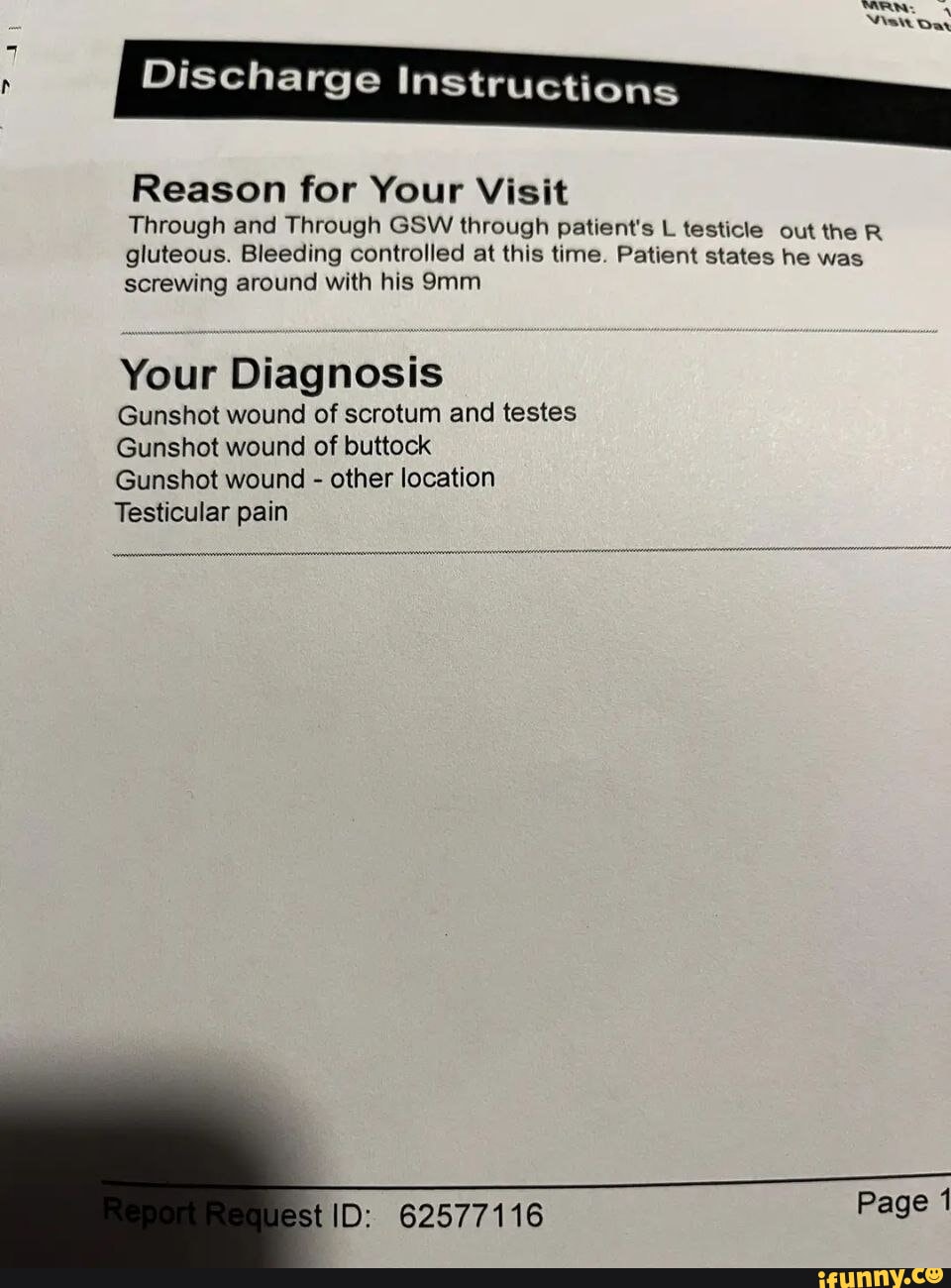 Discharge Instructions Reason for Your Visit Through and Through GSW ...