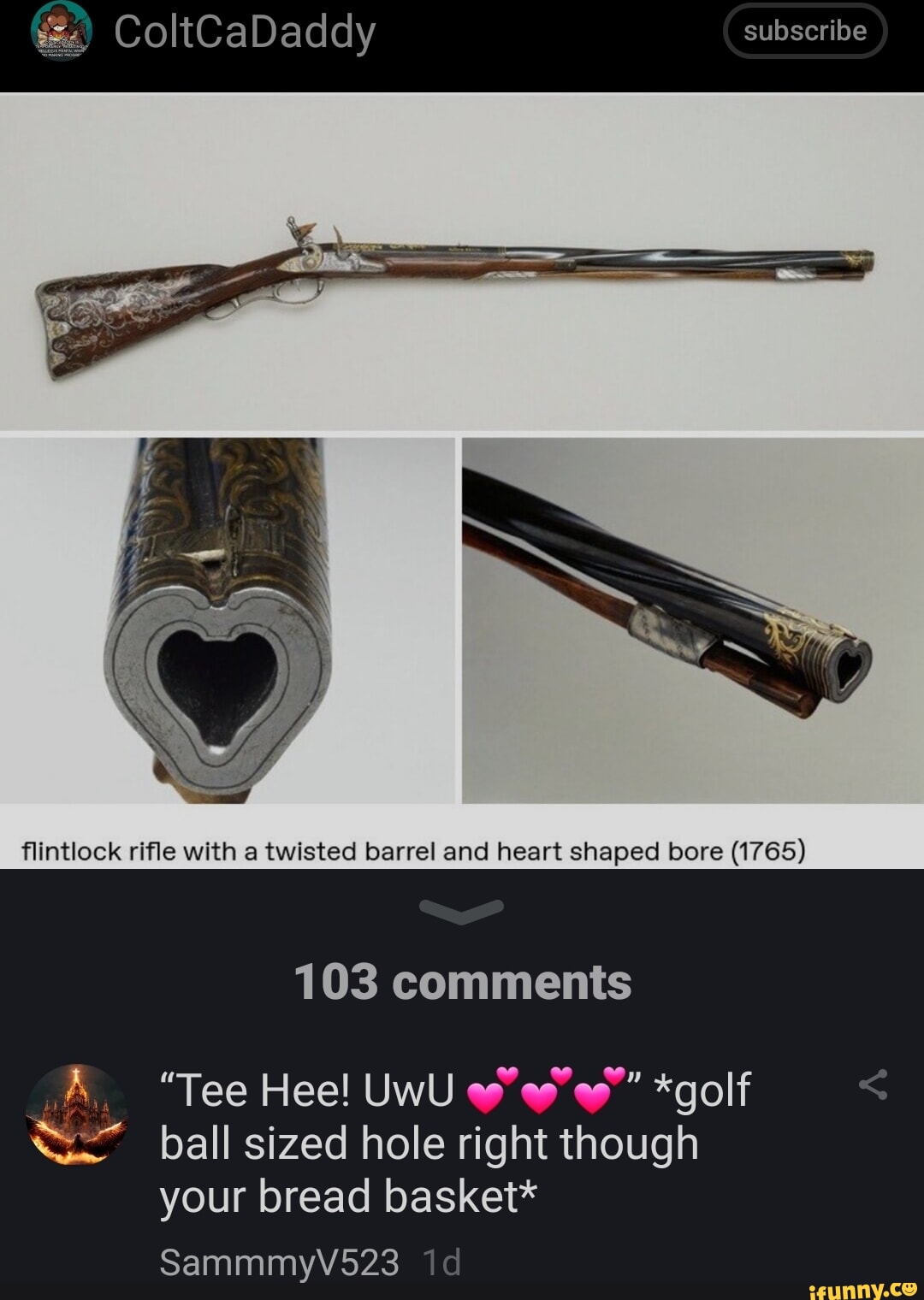 ColtCaDaddy subscribe flintlock rifle with a twisted barrel and heart shaped bore (1765) 103 ...