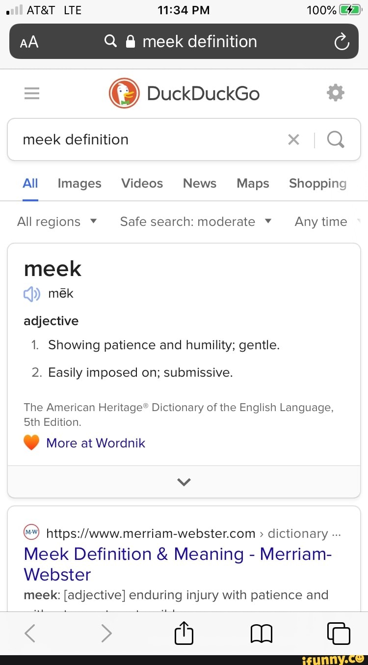 PM AA Q @ meek definition DuckDuckGo meek definition I Q All Images ...