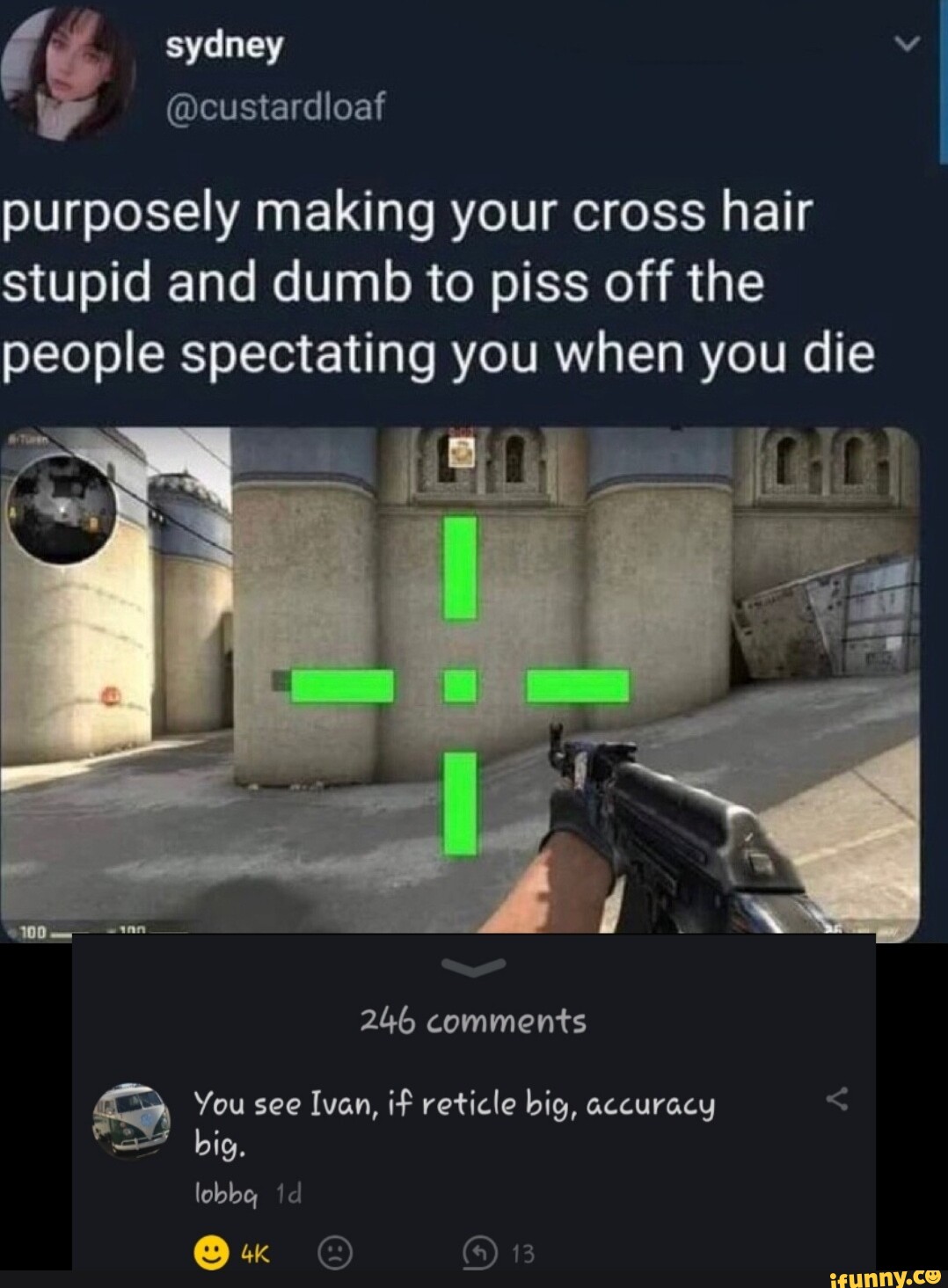 Rf sydney v I @custardloaf purposely making your cross hair stupid and ...