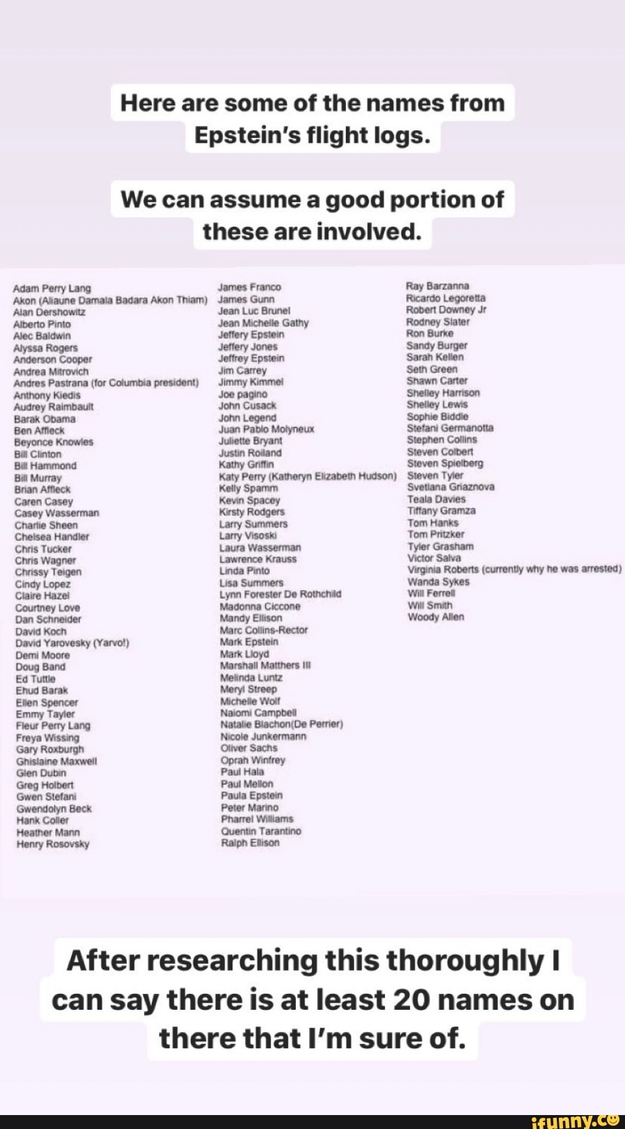 Here are some of the names from Epstein's flight logs. We can assume a ...