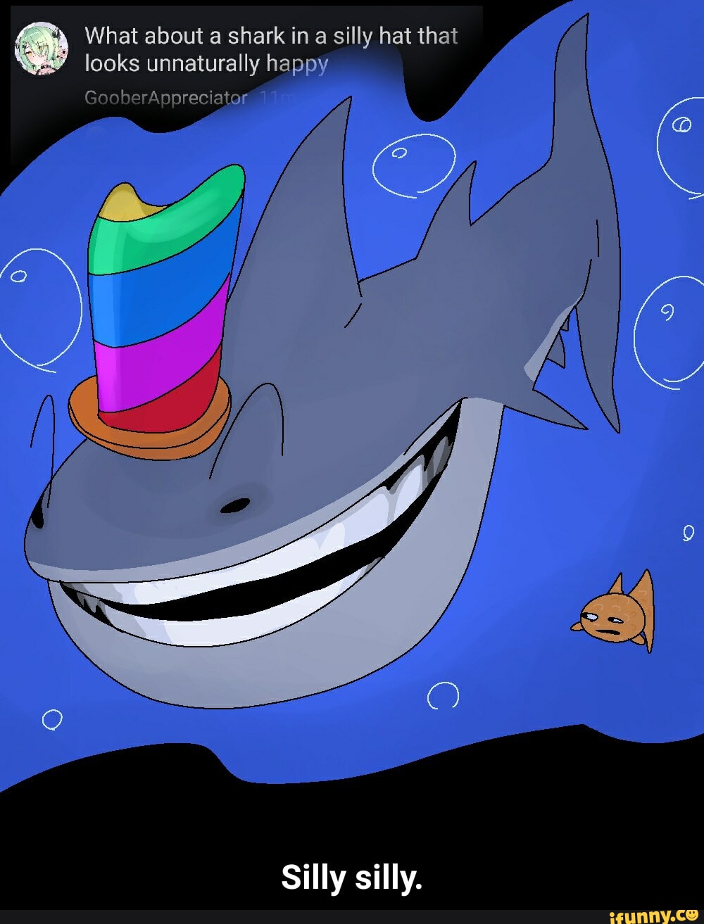 What about a shark ina silly hat that looks unnaturally happy ...